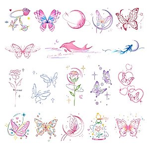 DIVAWOO 21 Sheets Butterfly Temporary Tattoo, Realistic Multi-colored Waterproof Fake Tattoos Stickers for Women Festival Halloween