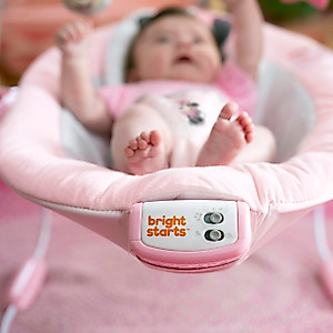 Bright Starts Minnie Mouse Rosy Skies Baby Bouncer with Vibrating Infant Seat, Music & 3 Playtime Toys, 23x19x23 Inch (Pink)