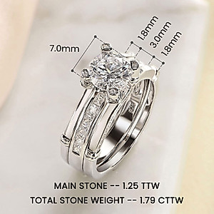 Blongme Wedding Engagement Rings Set for Women 925 Sterling Silver Round CZ Anniversary Band Promise Bridal Size 7