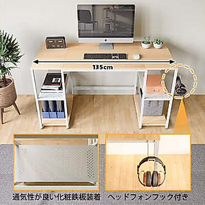 DOMY HOME 53" Computer Desk Student Kids Writing Desk Laptop Desks w 2 Large Storage Shelves White Craft Desktop PC Table for Bedroom Home Office Study Dormitory, Headphone Hook, Easy Assembly, Oak