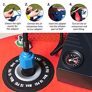Inflatable SUP Pump Valve Adapter Set- Standard Air Valve Adapter and Nozzle Air Pump Converter for Kayaking Surfboard Inflatable Bed