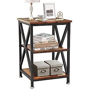 End Tables with Storage Shelf, 12" D x 16" W x 24" H, 3-Tier Side Table, End Tables Living Room Farmhouse, X-Shaped Night Stands for Bedrooms Bedside Tables