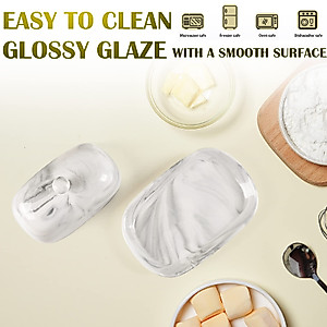 Yundu Grey Marble Butter Dish with Lid, Ceramics Butter Keeper Container, Perfect for East/West Butter