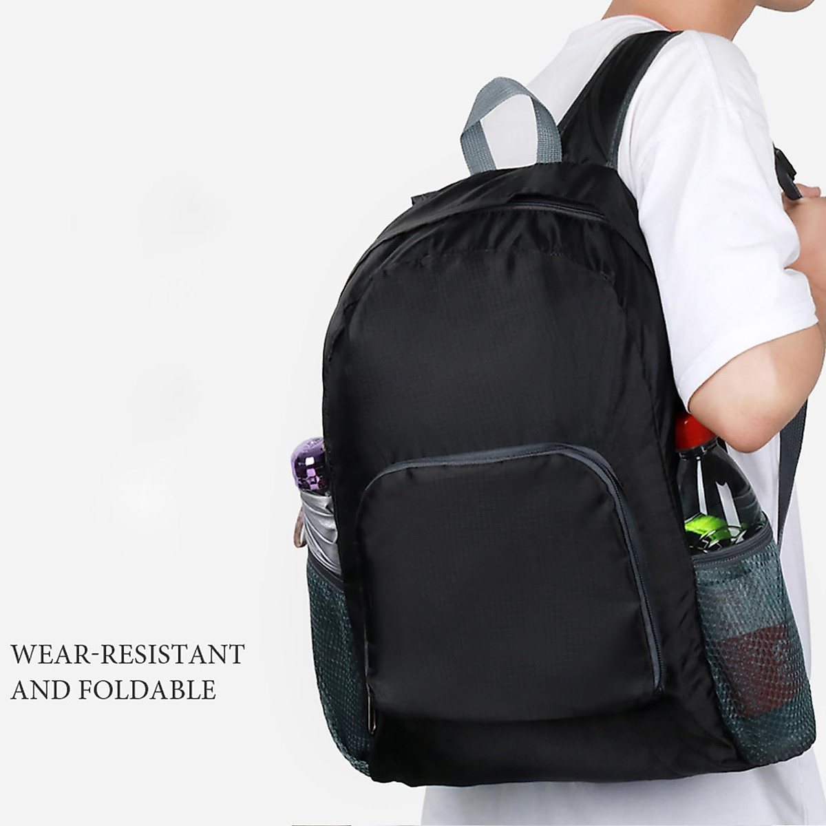 ToutSimple 20L Hiking Daypack, Lightweight Backpack for Travel Camping Outdoor, Foldable Backpack For Men Women(BLACK)