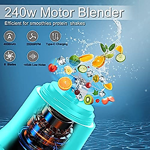 SHUNSHI Portable Blender 20 Oz, Personal Size Blender for Shakes and Smoothies with 6 Blades, Mini Small Smoothie Blender Bottles for Kitchen Home Office Gym Sports Travel (Mint)