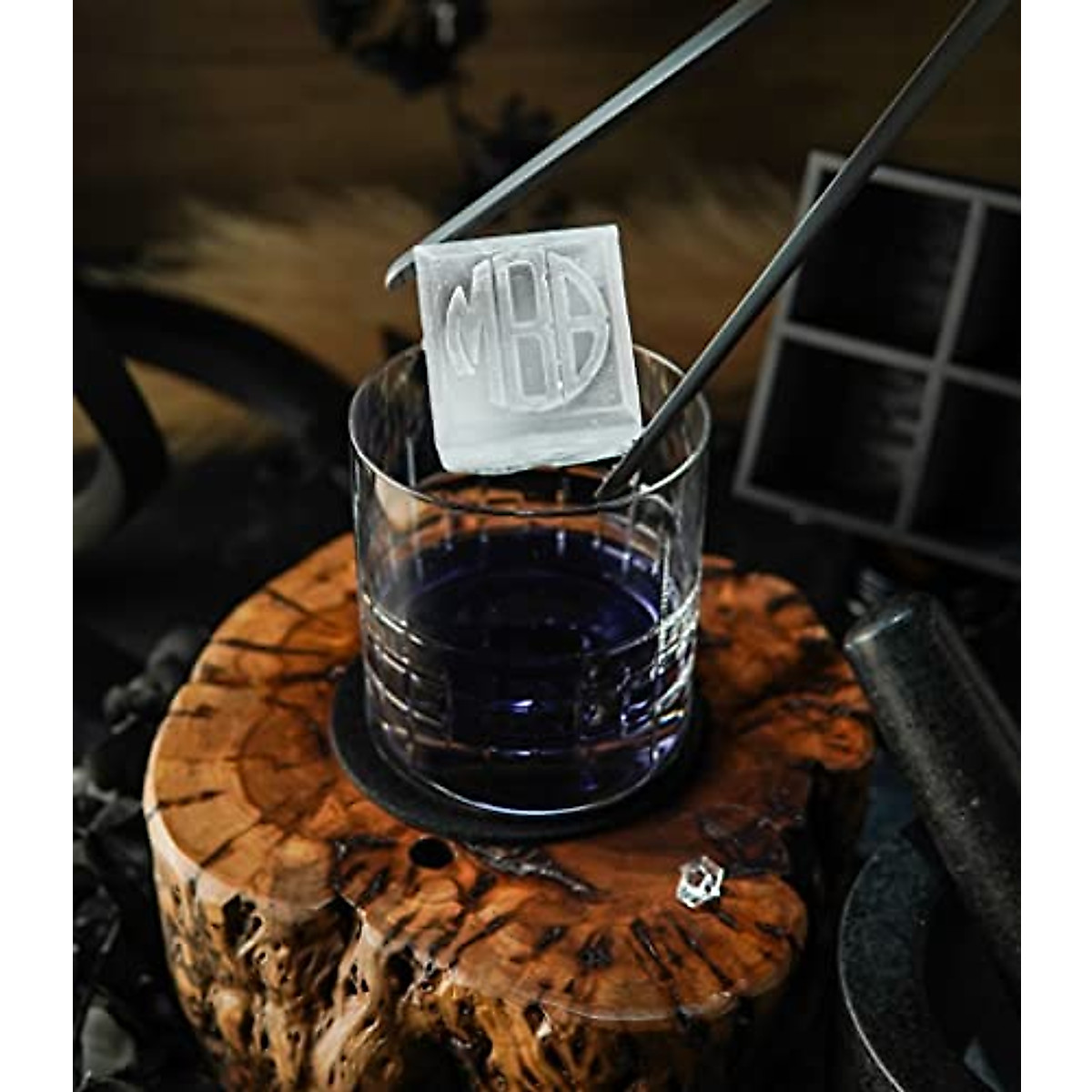 Siligrams Monogrammed Bartender Ice Cube Tray, Personalized Custom 1.5, 1.75, 2 inch Cocktail Ice Cube Tray, Custom Silicone Ice Cube Mold, Gift For Him, Ice Stamp, Whiskey Ice Cube, DIY