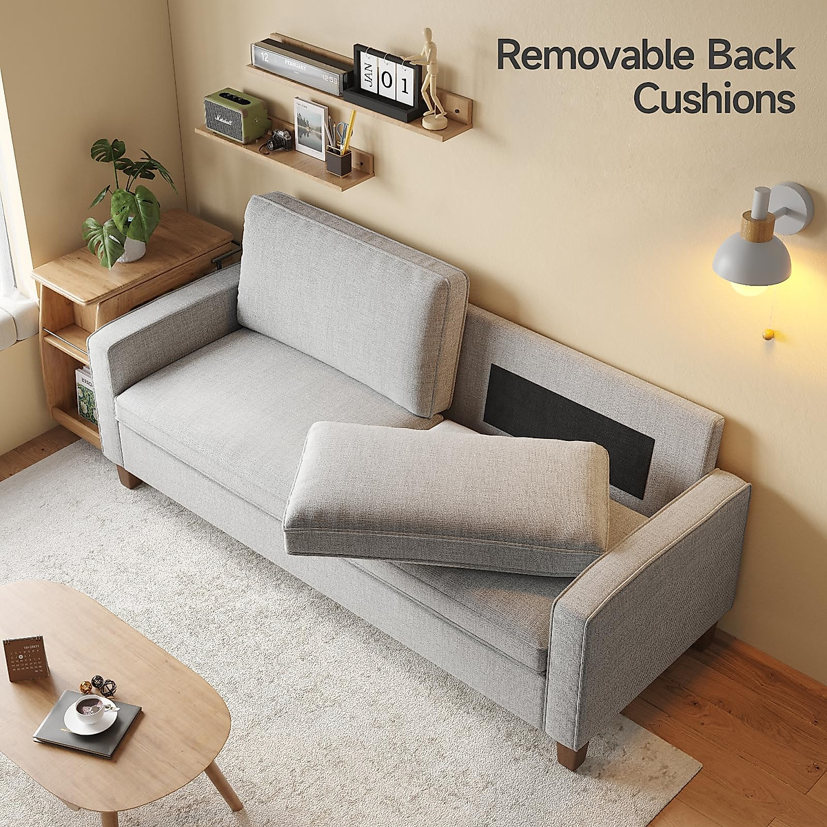 ONBRILL 70" Grey Couch, Small Loveseat Sofa, Linen Fabric Love Seat with Pocket Springs Seat Cushion, Square Armrest, 2 Seats Modern Sofas for Small Spaces, Living Room, Bedroom, Apartment, Office