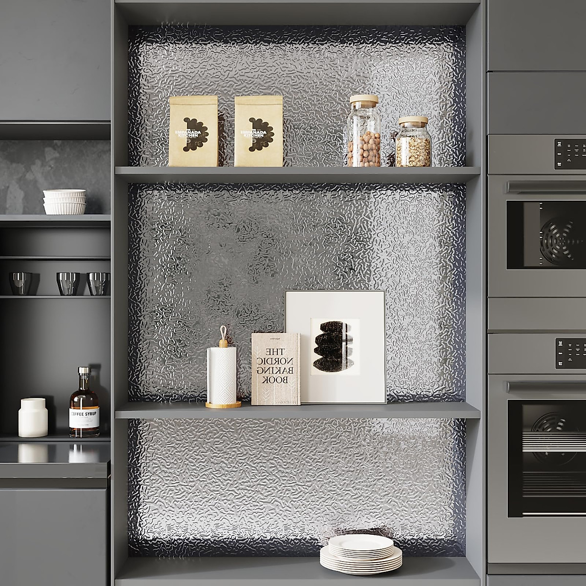 Cre8tive 24" x 118" Large Size Silver Stainless Steel Contact Paper Peel and Stick Aluminum Foil Sheet Wallpaper Waterproof Heat Resistant Oil Proof Wall Film for Kitchen Backsplash Countertop Cabinet