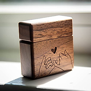 MUUJEE Pinky Promise Slim Engagement Ring Box - Engraved Wooden Ring Box for Wedding Ceremony Engagement Proposal Ring Bearer Box - Anniversary Birthday Gift Ideas
