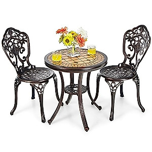 ZLXDP 3PCS Patio Bistro Set Round Table Chairs All Weather Cast Aluminum Yard