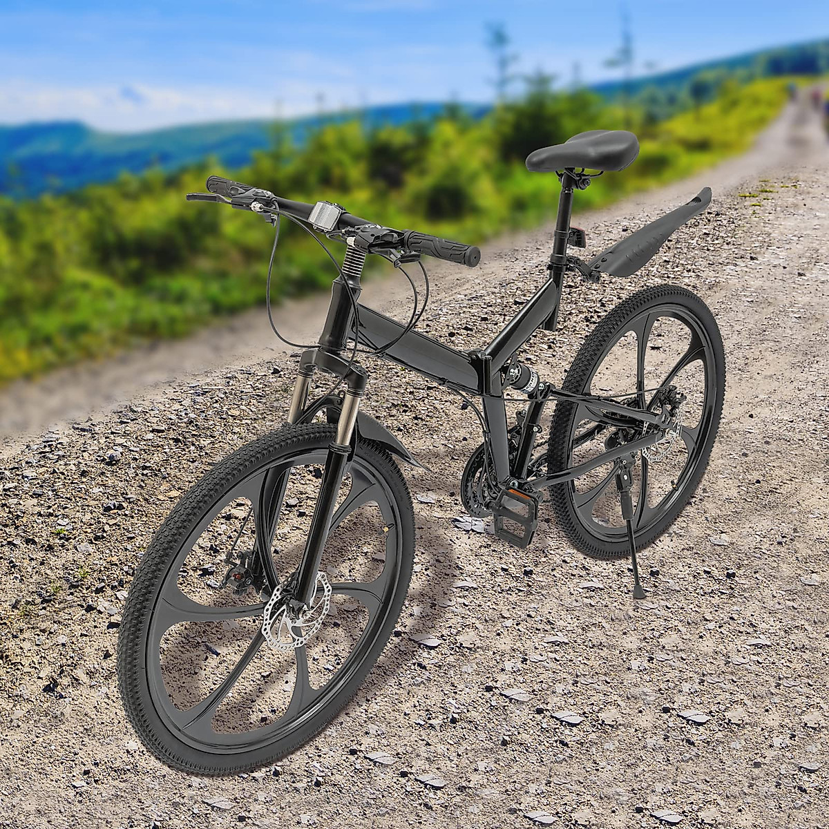 YIYIONCE Mountain Folding Bike 26In Folding Mountain Bicycle, Upgraded 21 Speed Foldable Bicycle with 6 Blade Flywheel, Strong Carbon Steel Bike, Folding Bike for Men & Women (Black)| US Stock