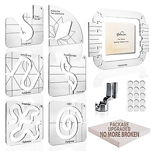 Halandar 6 Pcs Free Motion Quilting Template Series with 1 Quilting Frame 1 Ruler Foot 15 Non-Slip Mats 1 Instruction, 3mm Acrylic Templates for DIY Quilting Tool on Sewing Machine Ruler