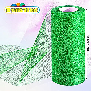 Outus Sparkling Christmas Glitter Tulle Roll Sparkling Tulle Ribbon 6 Inches by 25 Yards for Xmas Holiday Wedding Gift Wrapping Tutu Skirt, Birthday Baby Shower Party Decoration(Green)