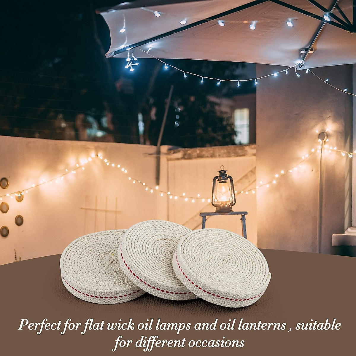 Sukh Lamp Wick Lantern Wick - Lantern Wicks 3 Rolls 1/2 Inch Flat Cotton Oil Lamp Wick with Genuine Red Stitch Replacement Oil Lanterns Wick for Paraffin Oil Kerosene Based Lanterns and Candle Burners