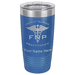 LaserGram 20oz Vacuum Insulated Tumbler Mug, FNP Family Nurse Practitioner, Personalized Engraving Included (Dark Blue)