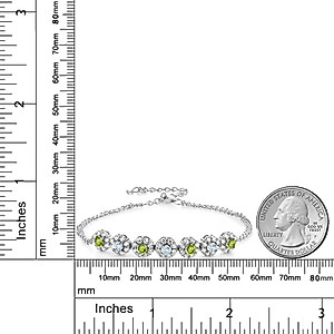 Gem Stone King 925 Sterling Silver Green Peridot and Sky Blue Aquamarine Tennis Bracelet For Women (2.18 Cttw, Gemstone August Birthstone, 7 Inch with 2 Inch Extender)
