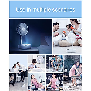 UN UNITEDTIME Foldable Fan Foldaway Oscillating with Remote Control, 10800mAh Rechargeable Battery Operated Portable for Camping, 4 Speed, Timer, Height Adjustment for Travel, Outdoor (White)