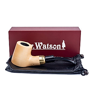 Dr. Watson - Wooden Tobacco Pipe, classic Cherrywood shape, Fits 9mm filter, Comes with Pouch, Boxed (Natural)