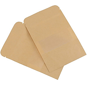 SHEUTSAN 500 Pack Kraft Bags with Window, 3.5 x 5.5 Inches Stand Up Storage Pouches Ziplock Sealing Packaging Paper Bag Resealable Sample Bags for home and business use