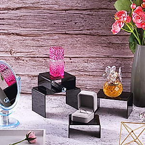 Chuangdi 2 Sets Acrylic Display Risers, Clear Product Stand, Jewelry Display Riser Shelf Showcase Fixtures for Dessert Cupcake Candy Treat Action Figure Display (Black,Medium Set)