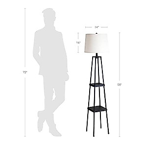 Catalina Lighting 21405-000 Modern Metal Etagere Floor Lamp with Shelves and Linen Shade, 58", Black