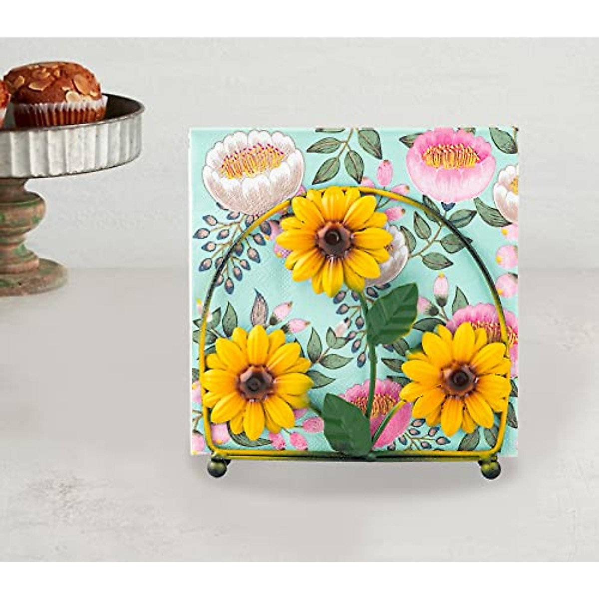 Napkin Holder For Table Sunflower Farmhouse Napkin Holder Cocktail Napkin Holder Black Rustic Napkin Holder For Kitchen