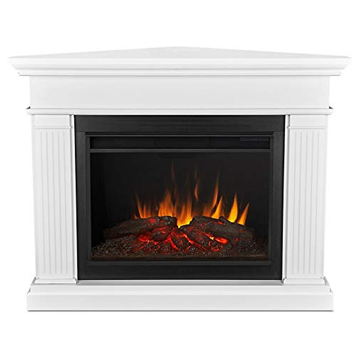 BOWERY HILL Traditional Corner Electric Fireplace Mantel Heater with Remote Control, Adjustable Led Flame 1500W in White