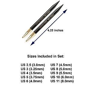Lantern Moon Heirloom 5-Inch 10-Pair Interchangeable Circular Knitting Needle Set Handcrafted Ebony US 2.5, 3, 4, 5, 6, 7, 8, 9, 10, 11, Silk Case, 3 Cords, 4 End Caps with Project Bag