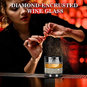 sugarchef Premium Whiskey Crystal Red Wine Glasses with Diamond Smoky Gray Stemless Lowball Glasses Hand Blown Wine Tumbler No Stem Drinking Glass,15oz