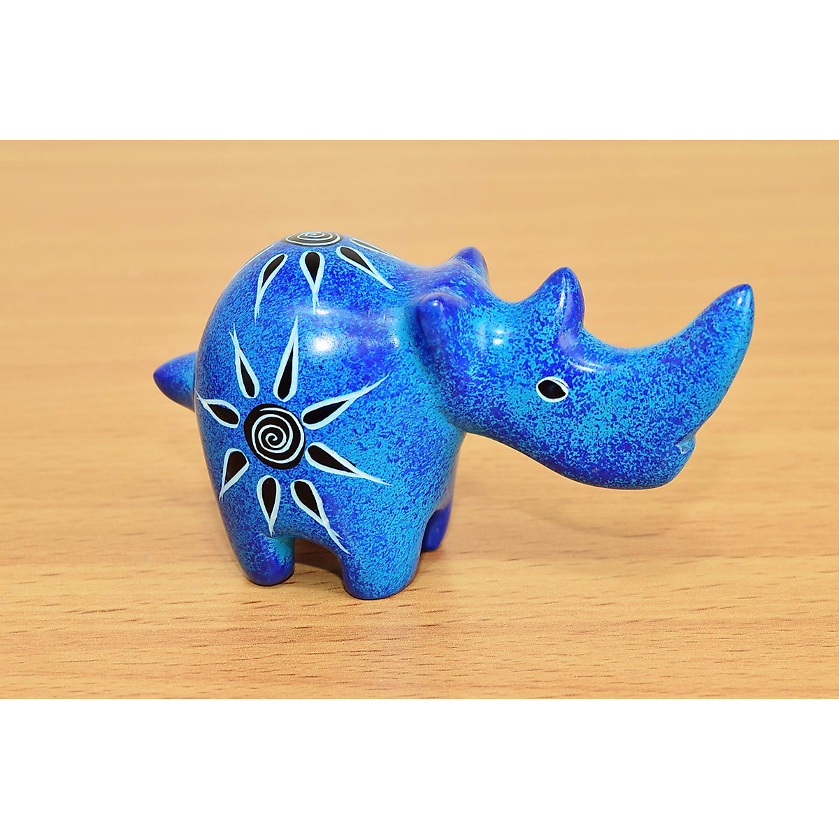 TEMBO AFRICA - Handmade African Rhino - Soapstone Figurine Sculpture - 2 Inches Height x 3 Inches Long, Blue - Handmade From Africa, SS22