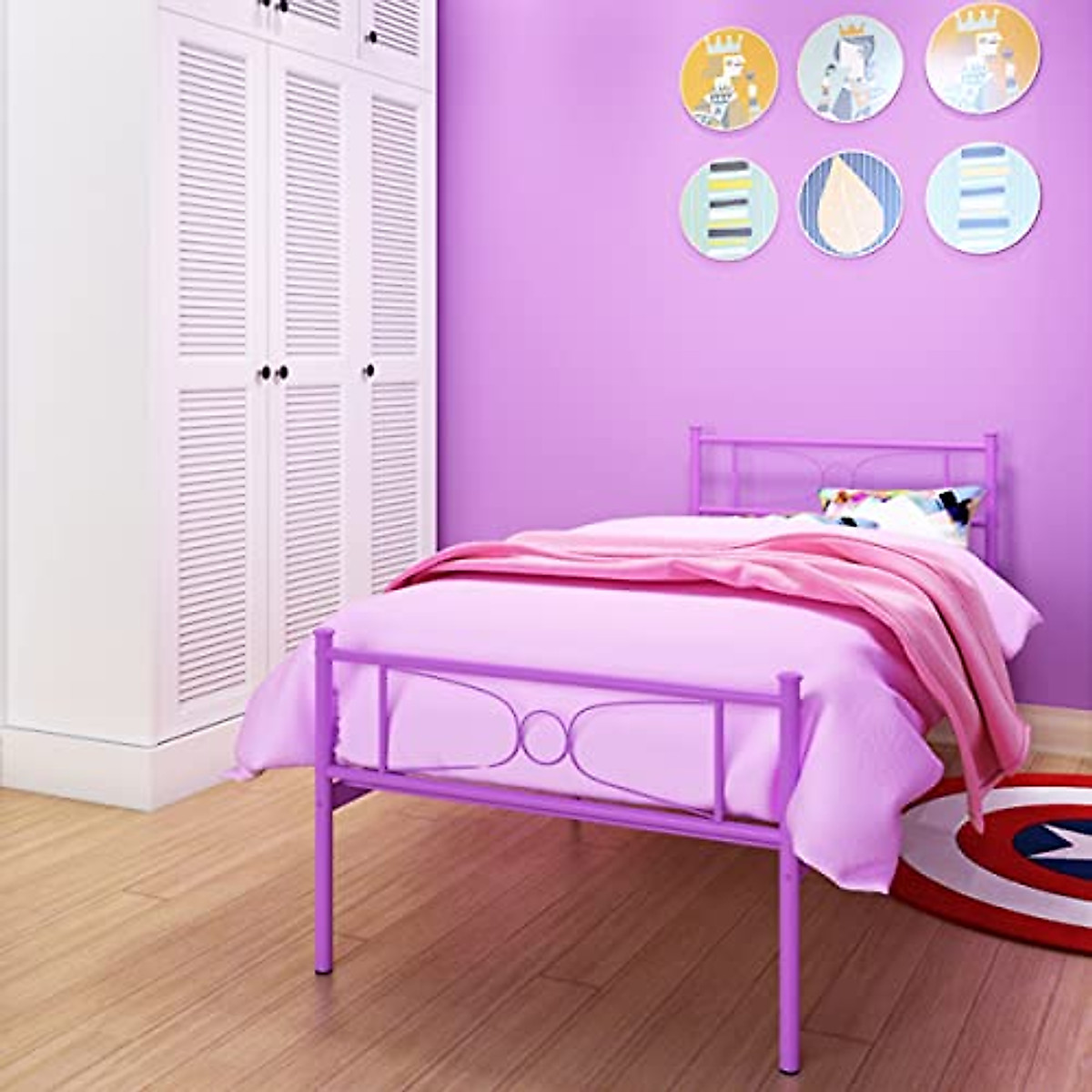 GIME Purple Twin Bed Frames with Storage for Adults Teens, Single Beds Metal Twin Size Beds for Girls, No Box Spring Needed Twin Platform with Headboard for Students
