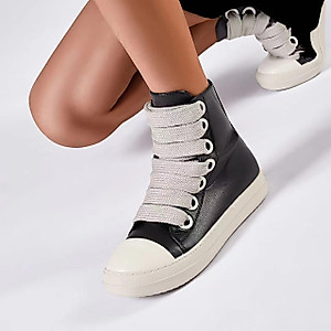 IMPREMEY Women's High Top Sneakers Lace Up PU Leather Shoes with Thick Soles and Zipper, Fashionable Walking Shoes