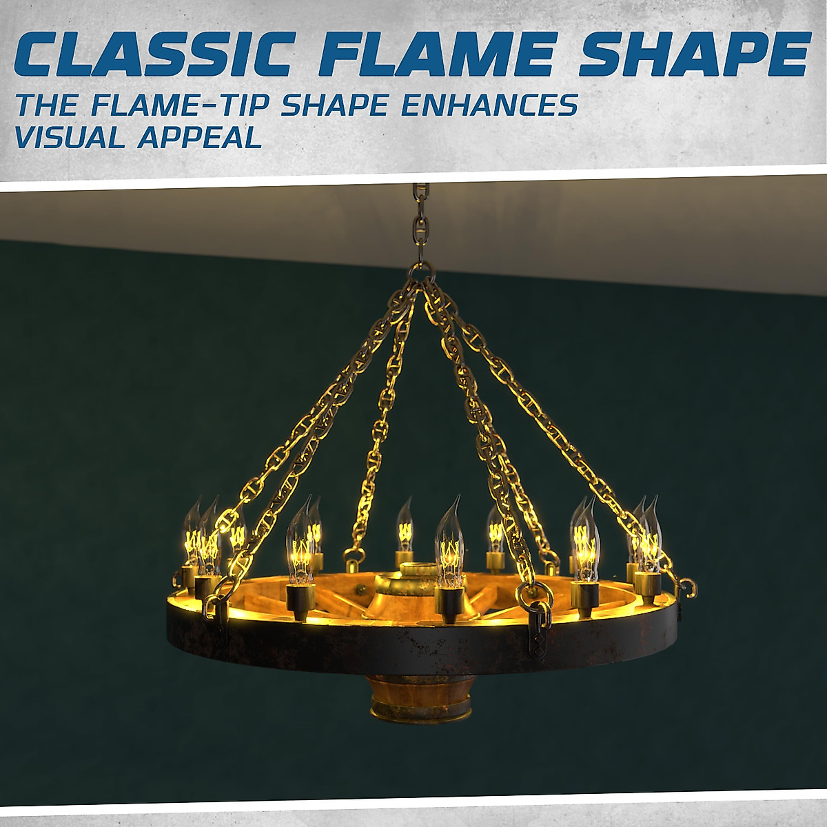 OHLECTRIC CA5 Clear Incandescent Decorative Light Bulb | 7.5W Flame Shaped Dimmable Bulb with E12 Base, 2300K Warm White Color Temprature | 12-Pack