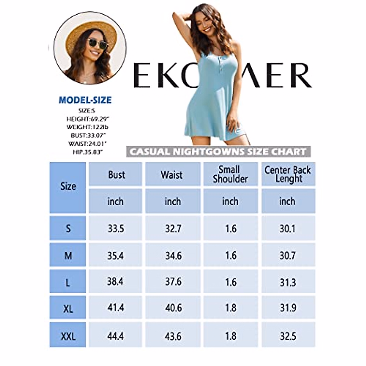 Ekouaer Womens Summer Sleepwear button Nightgown Gowns Round Neck Comfy Night Dresses (PAT2, S) Blue Camo