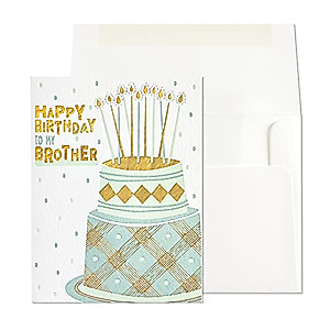 NIQUEA.D Happy Birthday Card, To My Brother Cake Letter Press (NB-0219), (4.125 x 5.5) Vertical