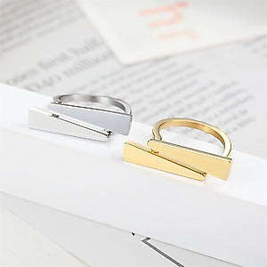 Asymmetric Triangle Eternity Open Rings Personalized Adjustable Statement Promise Engagement Wedding Finger Knuckle Rings Minimalist Expandable Band Rings for Women Men Bff Birthday (Silver, 6)