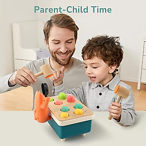 TOP BRIGHT Developmental Toys for 3 Year Old Wooden Pounding Bench Toy with Hammer Fine Motor Skills Toys Montessori Toy for Toddlers, Preschool Learning Educational Toys for Age 3 Year Girls Boys