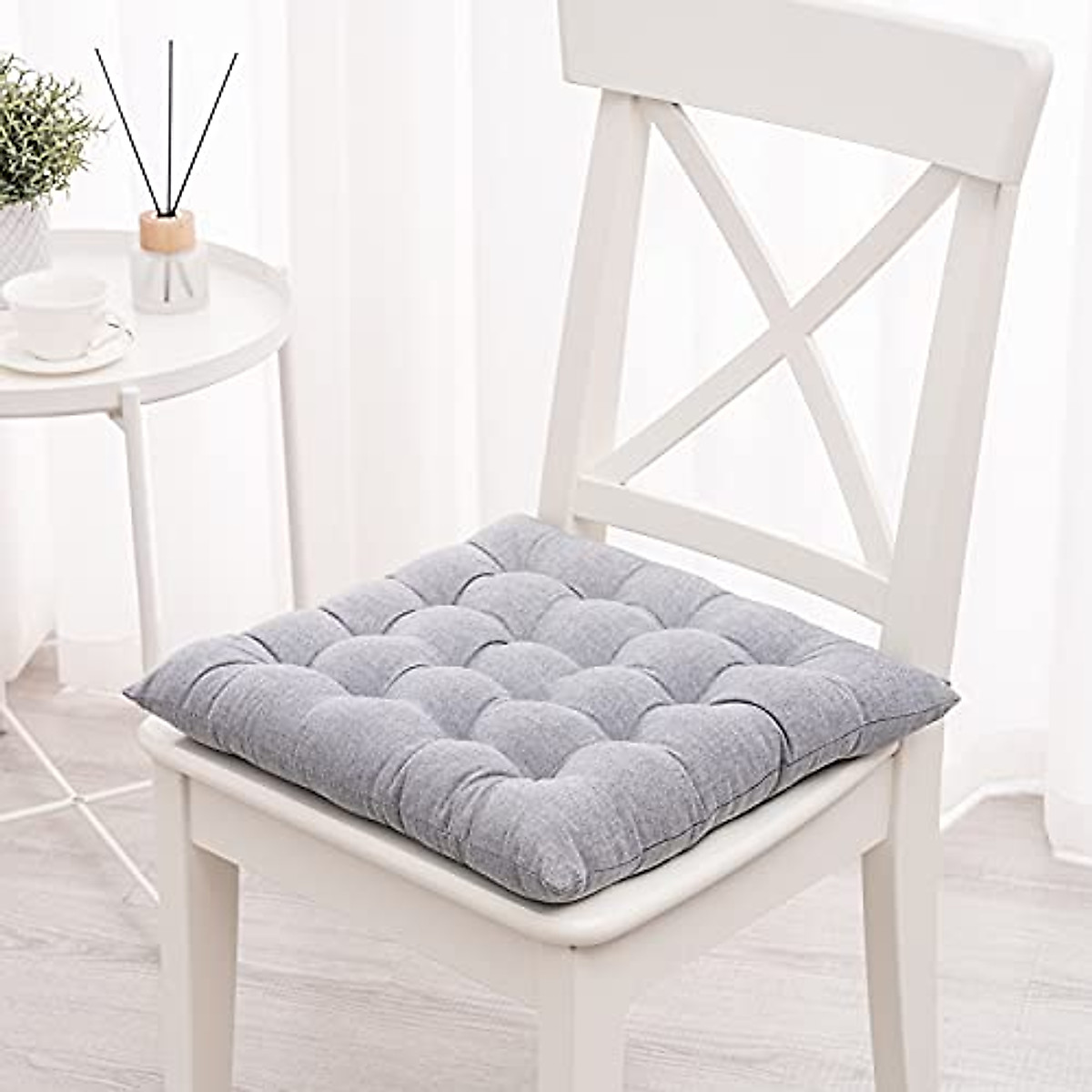 RECYCO Chair Cushions for Dining Chairs 4 Pack, Square Thick Chair Pads with Ties Non Slip, Soft and Comfortable Seat Cushion for Kitchen Dining Office Chair, 15.7" x 15.7", Gray