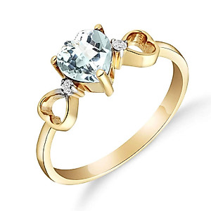 Galaxy Gold GG 14k Yellow Gold Ring with Heart-shaped Aquamarine and Diamonds - Size 5.5