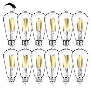 12Packs Vintage LED Edison Bulbs, 60W Equivalent 7W, 800Lumens, Dimmable ST64 Antique LED Filament, Soft Warm White 2700K, E26 Medium Base Light Bulbs High Brightness Clear Glass for Bedroom Office
