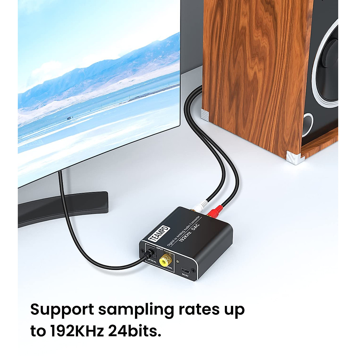 192KHz Digital to Analog Audio Converter, Aluminum Optical to RCA Converter with Optical Coaxial Cables, Toslink Optical Digital to RCA (L/R) and 3.5mm Jack DAC For TV PS4 DVD PS3 Amp Receiver Speaker