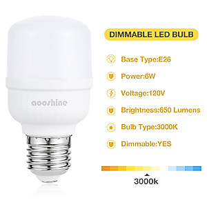 aooshine Q50 Dimmable LED Light Bulb - 3000K Warm White LED Light Bulb, Standard E26 Base, 1 Pack, 650 Lumens, 120Volts 6Watts LED Lighting Bulbs for Lamp