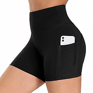 HLTPRO Spandex Biker Shorts for Women with Pockets, High Waisted Workout Gym Yoga Shorts