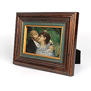 BWPFRAME 5x7 Photo Frame Vintage Solid Wood Picture Frames 5 x 7 with Real Glass, Walnut wood Photo Frame with mat for Tabletop & Wall Display Home Decor
