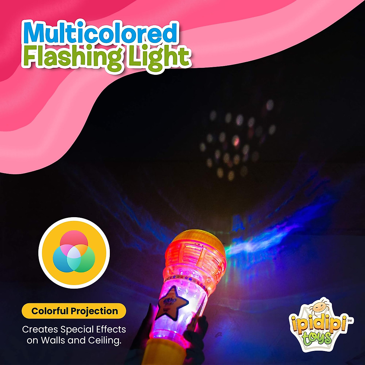 IPIDIPI TOYS Echo Microphone for Kids - Stocking Stuffers, Magic Microphone for Toddlers with Multicolored Flashing Light - Speech Therapy Toys and Retro Gift Mic Toy for Girls (Pink/Yellow)