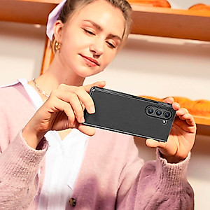 MATEPROX Phone Case for Samsung Galaxy Z Fold 5 Case, Slim Thin Lightweight Protective Phone Case with Non-Slip Leather Back Cover with Electroplated Frame for Samsung Galaxy Z Flod 5 5G-Black