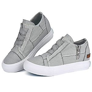 JENN ARDOR Wedge Sneakers for Women Fashion Canvas Shoes Casual Platform Hidden Heel Womens Slip On Sneaker Non Slip Side Zipper Light Grey