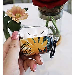 Case Designed for Airpods Pro, Cute Floral Case for Girls Women Protective Cover for Apple Airpods Pro 2019, Shockproof Hard Case Cover for iPods Pro with Portable Keychain Flower Yellow Maple