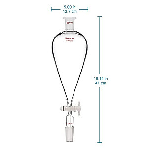 stonylab Separatory Funnel with PTFE Stopcock, 1000 ml Conical Pear-Shaped Heavy Wall Borosilicate Glass Separating Funnel with 24/40 Joints