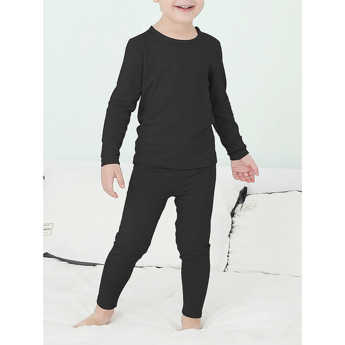 Century Star Kids Thermal Underwear Long Johns for Boys Girls Base Layer Toddler Thermal Set Ultra Soft Black Medium (90) /2T-3T